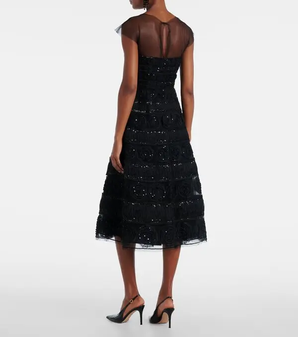 Carolina Herrera Floral-appliqué Sequin Gown