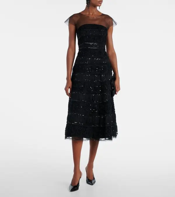 Carolina Herrera Floral-appliqué Sequin Gown
