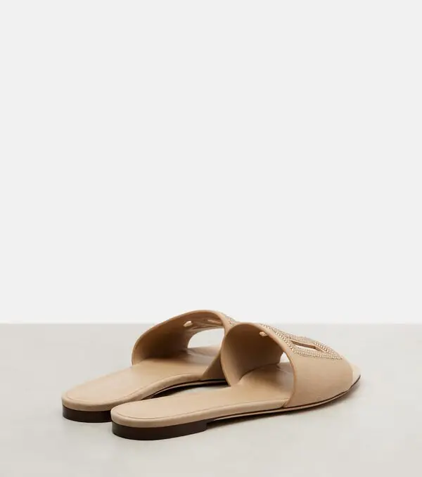 Dolce & Gabbana Embellished Suede Slides - Beige