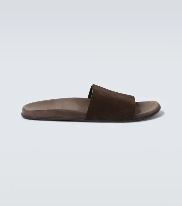 THE ROW Hugh Suede Slides - Brown