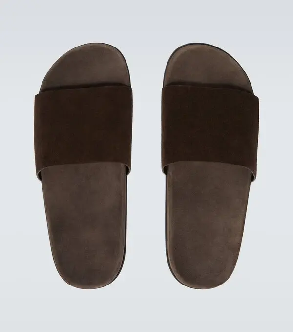 THE ROW Hugh Suede Slides - Brown