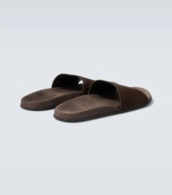 THE ROW Hugh Suede Slides - Brown