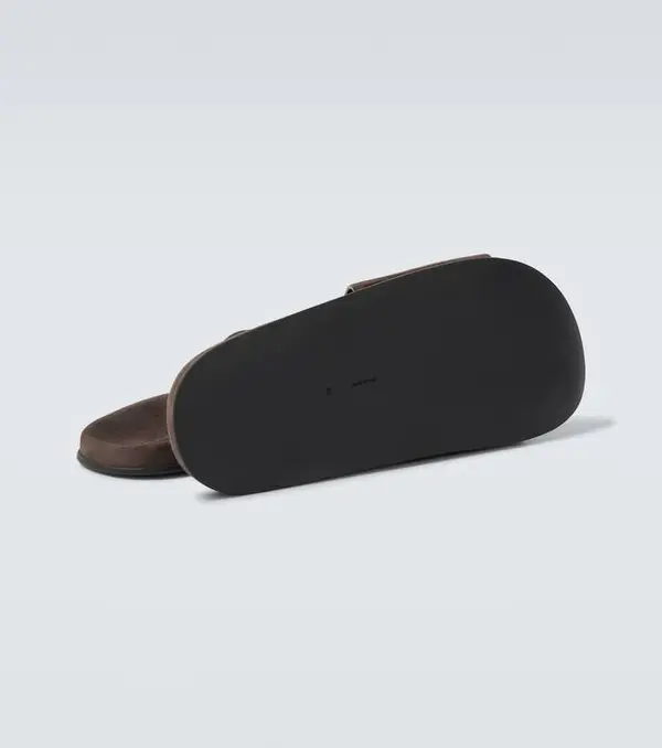 THE ROW Hugh Suede Slides - Brown