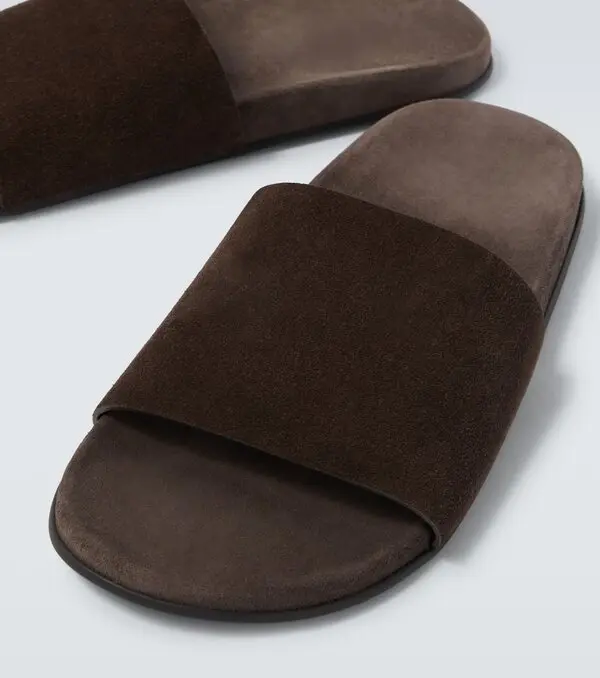 THE ROW Hugh Suede Slides - Brown