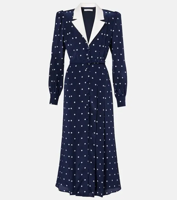 Alessandra Rich Polka-dot Silk Satin Shirt Dress