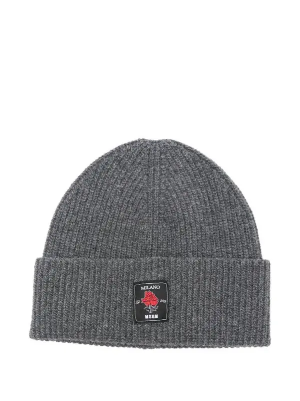 MSGM Rose-patch Ribbed Beanie - Grey