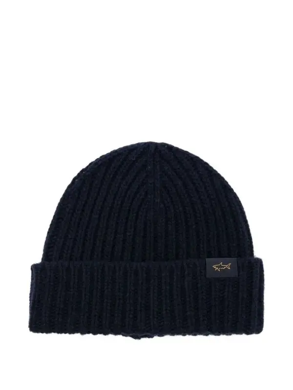 Paul & Shark Ribbed Wool Blend Beanie - Blue