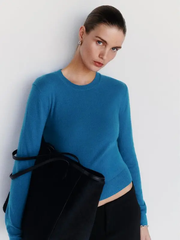 REFORMATION Lian Cashmere Crewneck Sweater - Blue