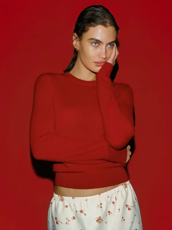 REFORMATION Lian Cashmere Crewneck Sweater - Red