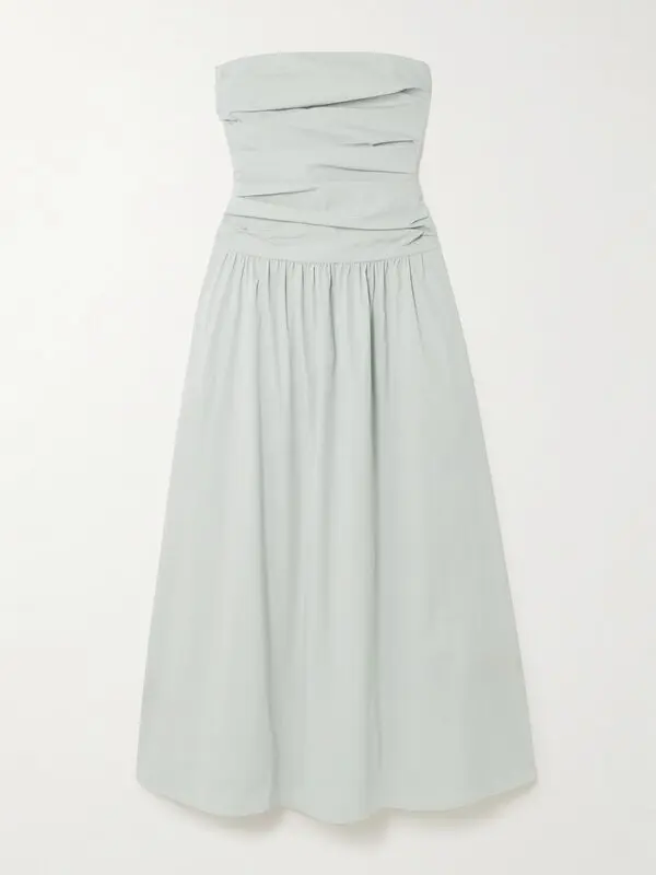 ST. AGNI Strapless Crinkled Cotton-blend Maxi Dress With Tie-back - Silver