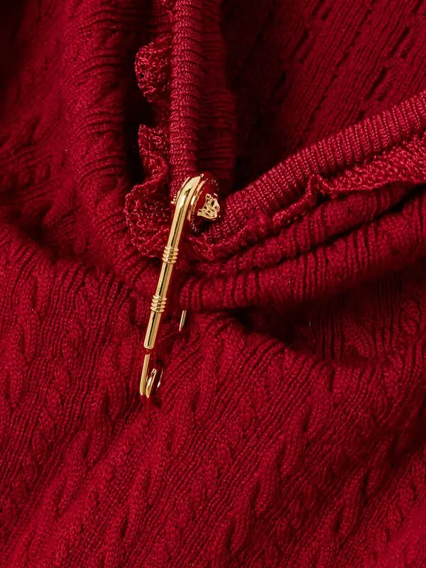 Versace Embellished Ruffled Cable-knit Wool-blend Mini Dress