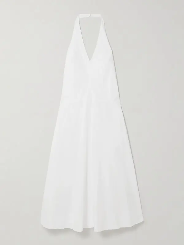 ST. AGNI Crinkled Cotton-blend Poplin Halterneck Maxi Dress - White