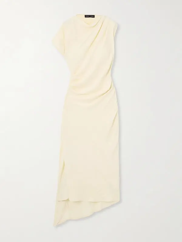 Proenza Schouler Hallie Draped Ruched Twill Midi Dress - Yellow