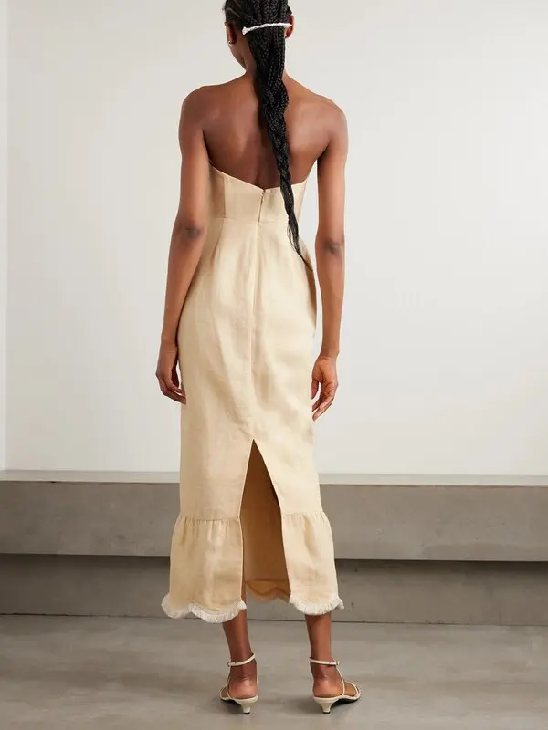 Posse Essie Fringed Linen Maxi Dress - Yellow