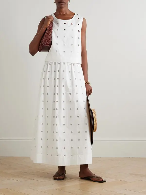 Posse Peggy Broderie Anglaise Cotton-poplin Midi Skirt - White