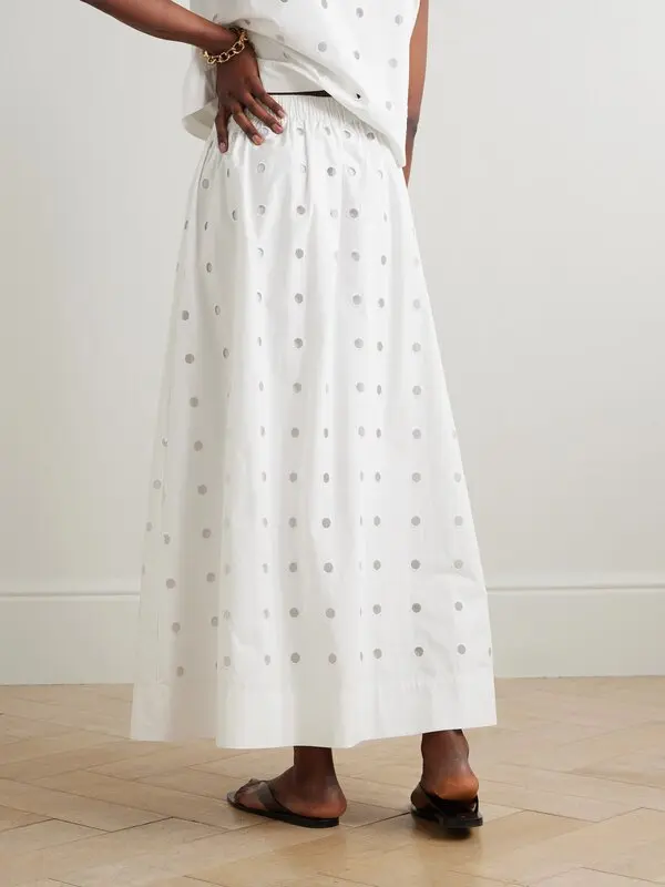 Posse Peggy Broderie Anglaise Cotton-poplin Midi Skirt - White