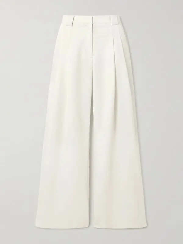 ST. AGNI Pleated Wool-blend Twill Wide-leg Pants - Neutrals