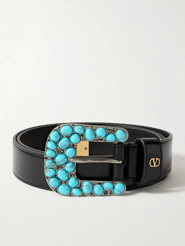 Valentino Garavani 3cm Vlogo Signature Embellished Glossed-leather Belt - Black