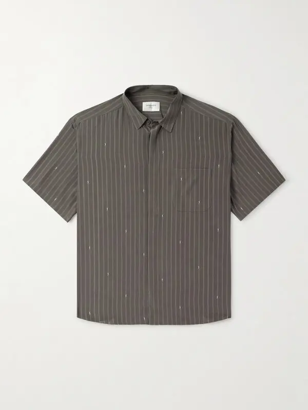 Saint Laurent Striped Silk Crepe De Chine Shirt - Gray