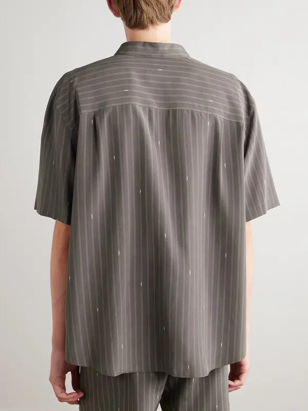 Saint Laurent Striped Silk Crepe De Chine Shirt - Gray
