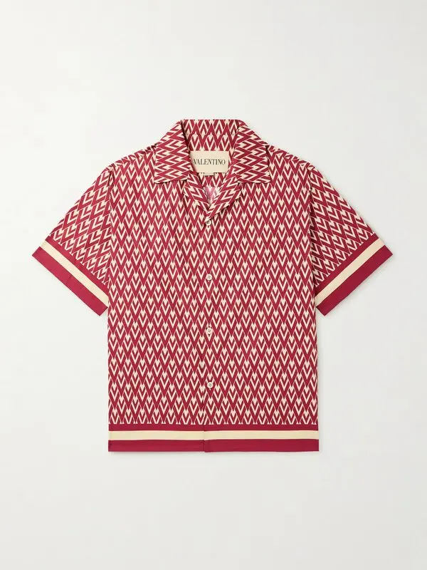 Valentino Garavani Camp-collar Printed Cotton-twill Shirt - Red