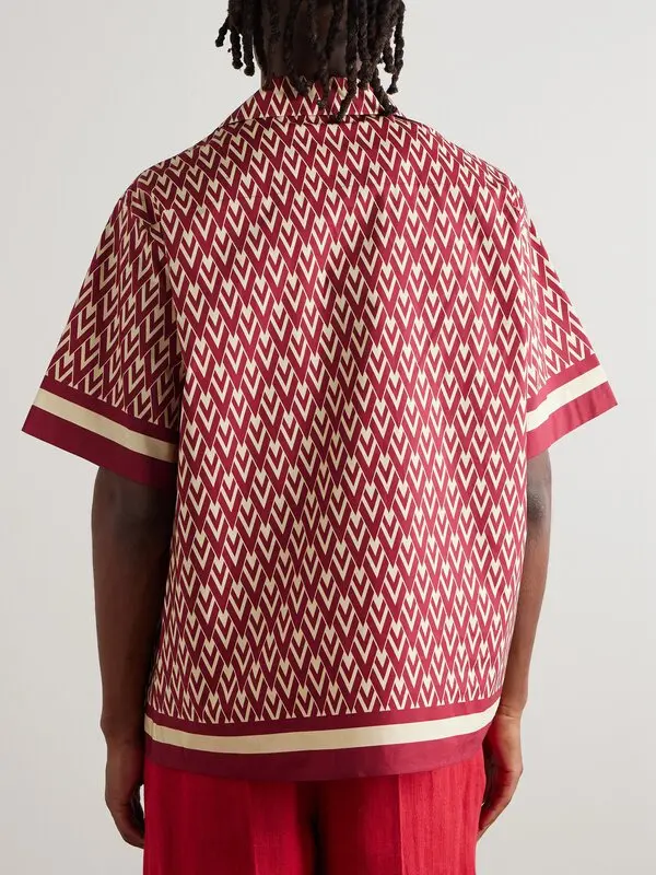 Valentino Garavani Camp-collar Printed Cotton-twill Shirt - Red