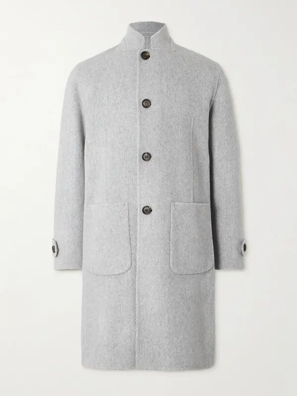 Eleventy Herringbone Wool-cashmere Overcoat