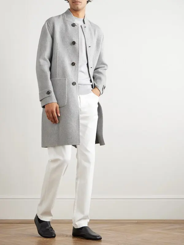 Eleventy Herringbone Wool-cashmere Overcoat