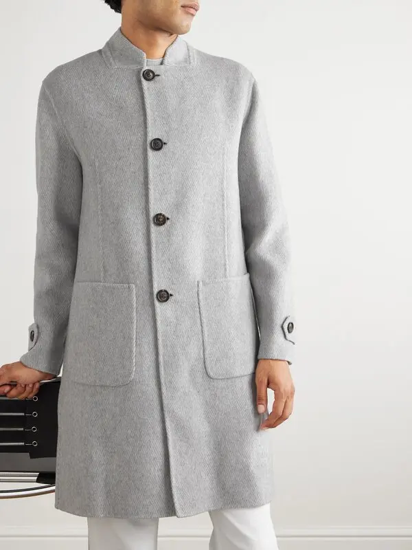 Eleventy Herringbone Wool-cashmere Overcoat
