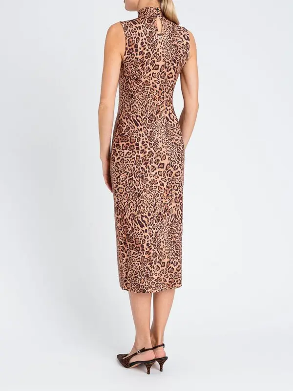 TWINSET Sleeveless Leopard Print Midi Dress - Multicolor