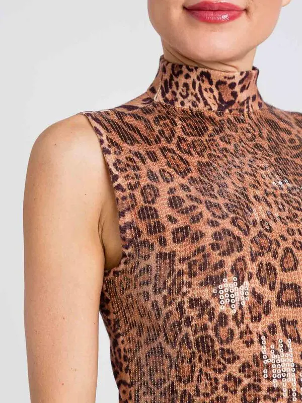 TWINSET Sleeveless Leopard Print Midi Dress - Multicolor