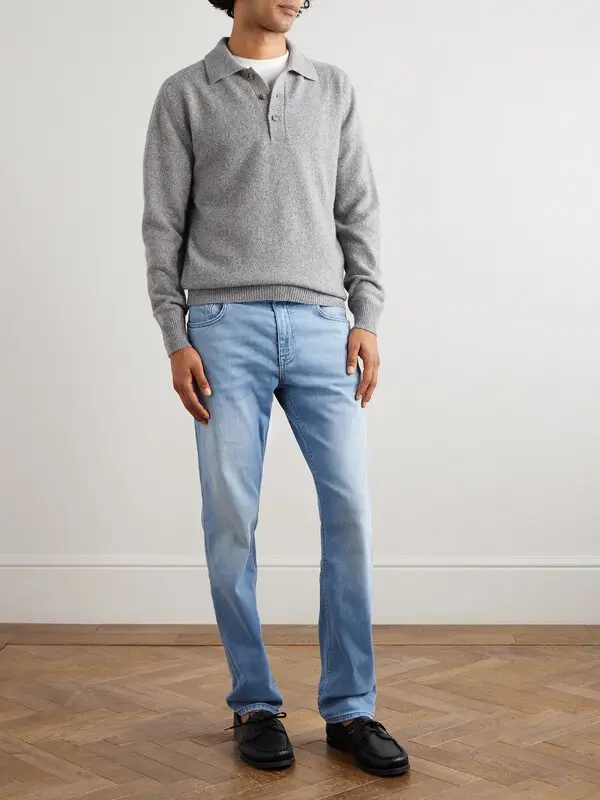 Eleventy Wool-blend Polo Shirt - Gray