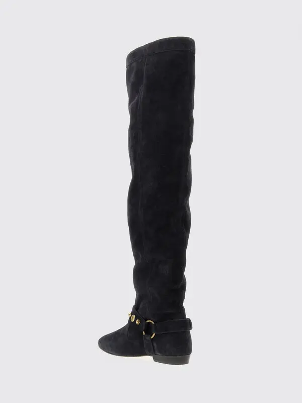 Isabel Marant Étoile Suede Over The Knee Boots With Gold Tone Detailing - Black