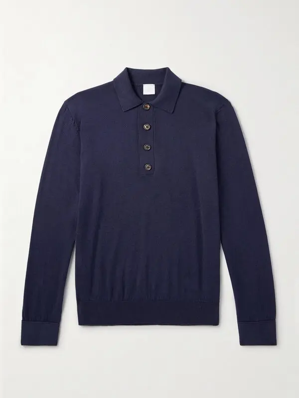 Eleventy Slim-fit Cotton And Cashmere-blend Polo Shirt - Blue