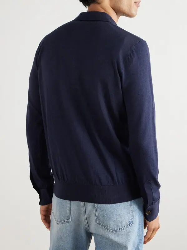 Eleventy Slim-fit Cotton And Cashmere-blend Polo Shirt - Blue