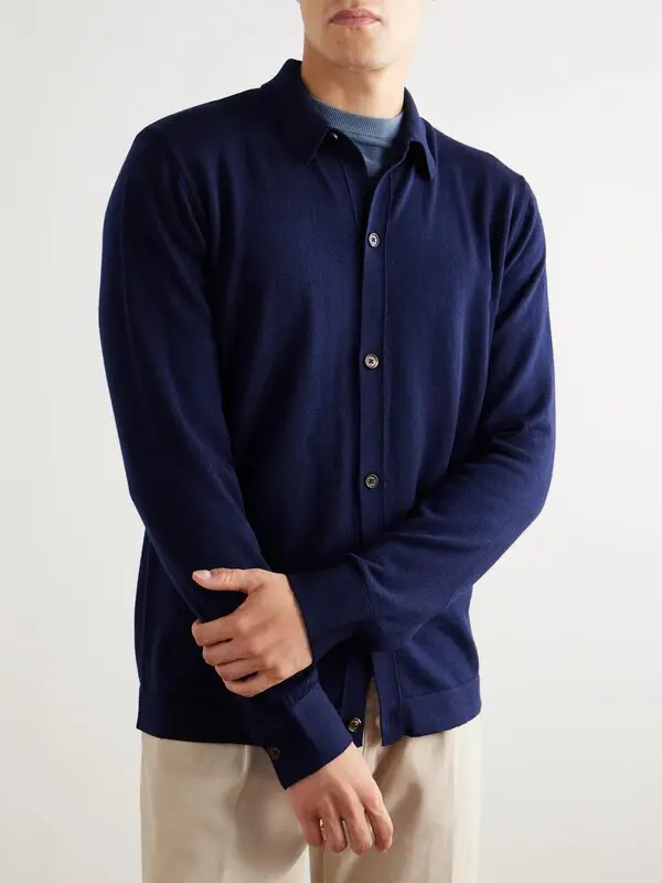 Eleventy Slim-fit Wool Cardigan - Blue