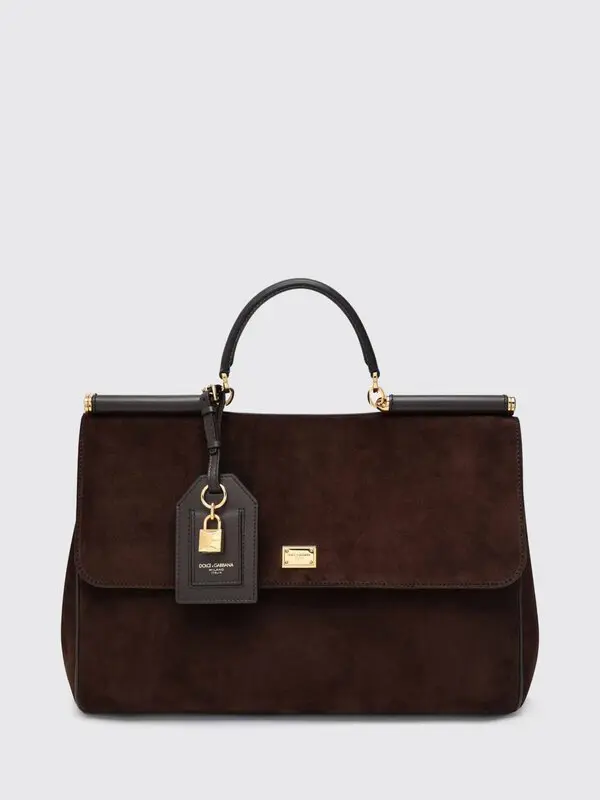 Dolce & Gabbana Suede Top Handle Bag With Charm - Dark
