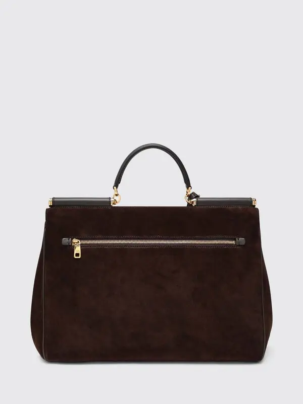 Dolce & Gabbana Suede Top Handle Bag With Charm - Dark