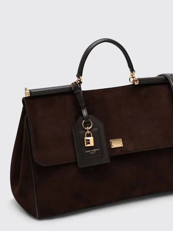 Dolce & Gabbana Suede Top Handle Bag With Charm - Dark