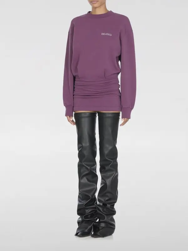 Attico Crewneck Sweatshirt And Ruched Mini Skirt Set - Plum