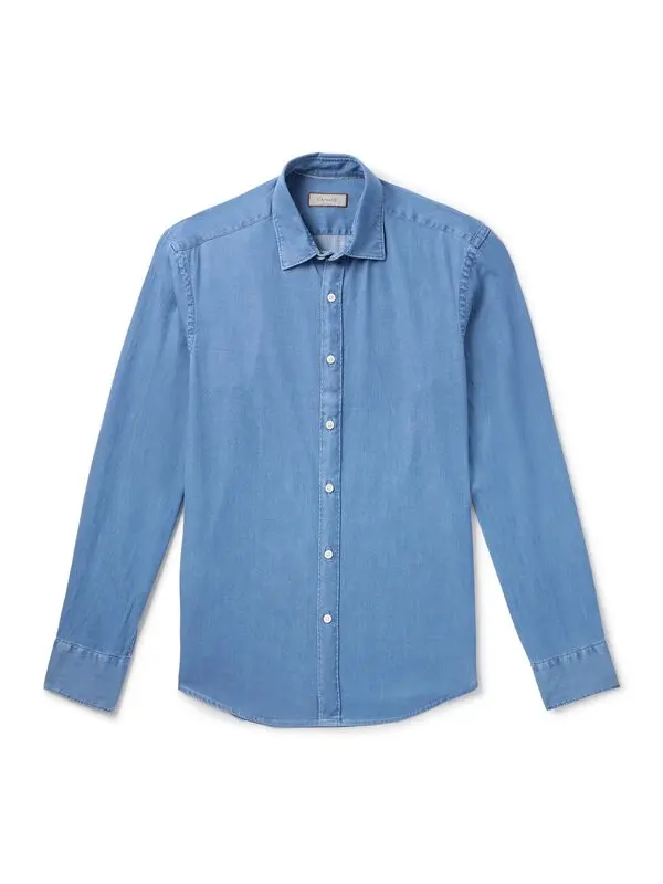 Canali Cotton-blend Chambray Shirt - Blue