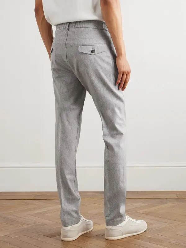 Eleventy Slim-fit Pleated Wool And Cashmere-blend Drawstring Trousers