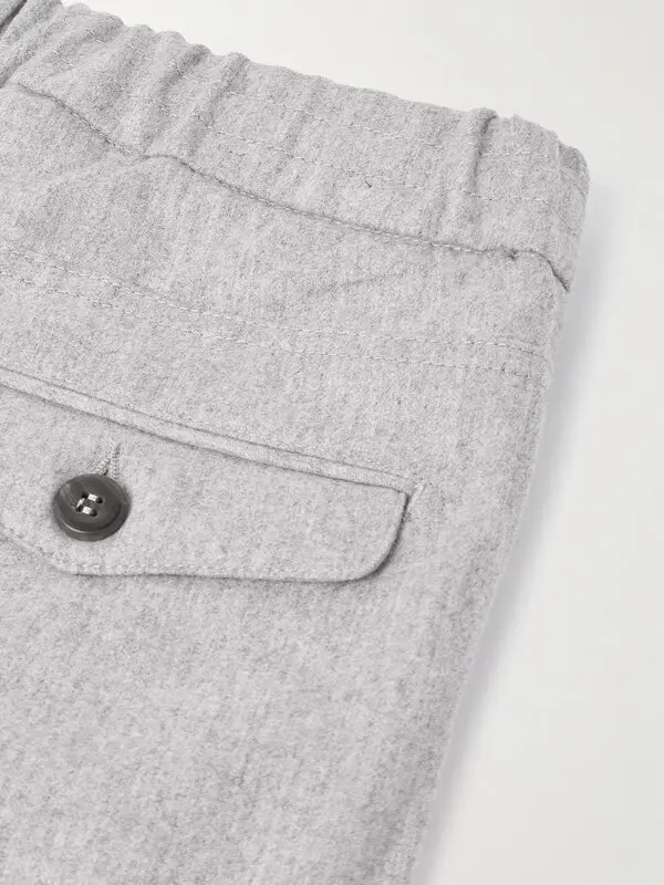 Eleventy Slim-fit Pleated Wool And Cashmere-blend Drawstring Trousers