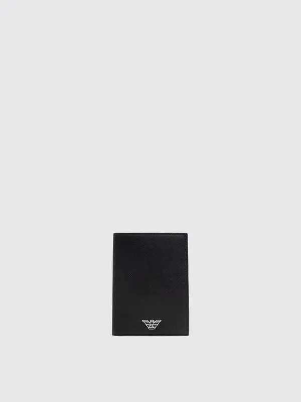 Emporio Armani Saffiano Bifold Document Holder With Monogram And Logo