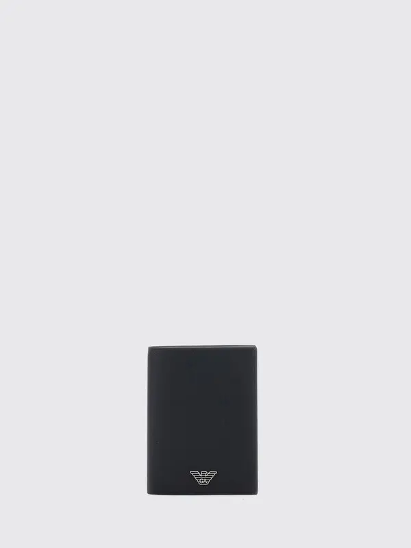Emporio Armani Saffiano Bifold Document Holder With Monogram And Logo - Black