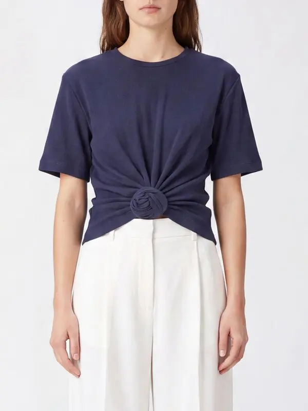 Magda Butrym Cotton Cropped T-shirt With Padded Shoulders And Tie-hem - Black