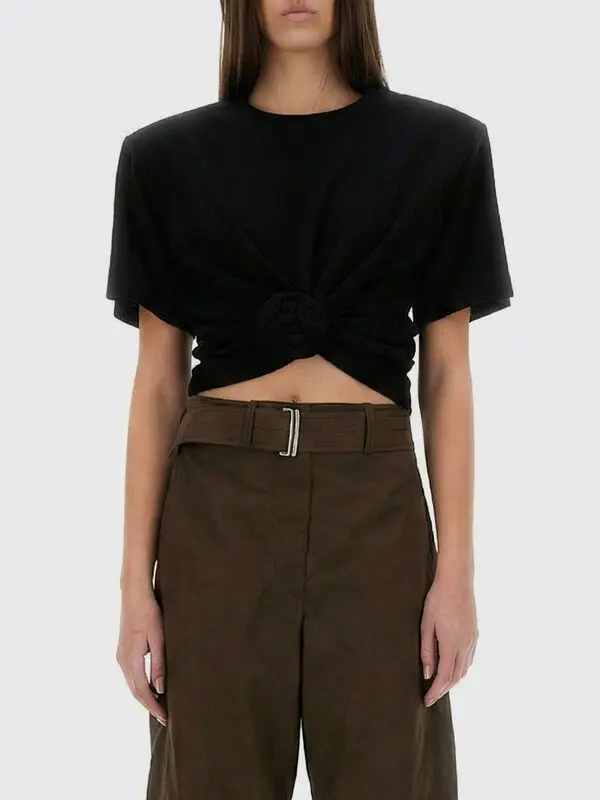 Magda Butrym Stretch-cotton T-shirt With Flower Appliqué And Tie-hem - Black