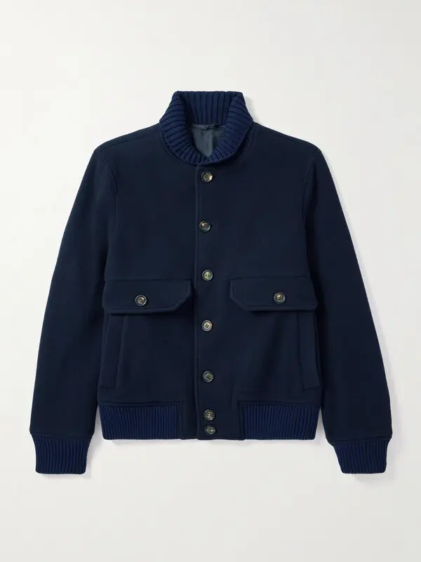 Eleventy Slim-fit Wool-blend Bomber Jacket