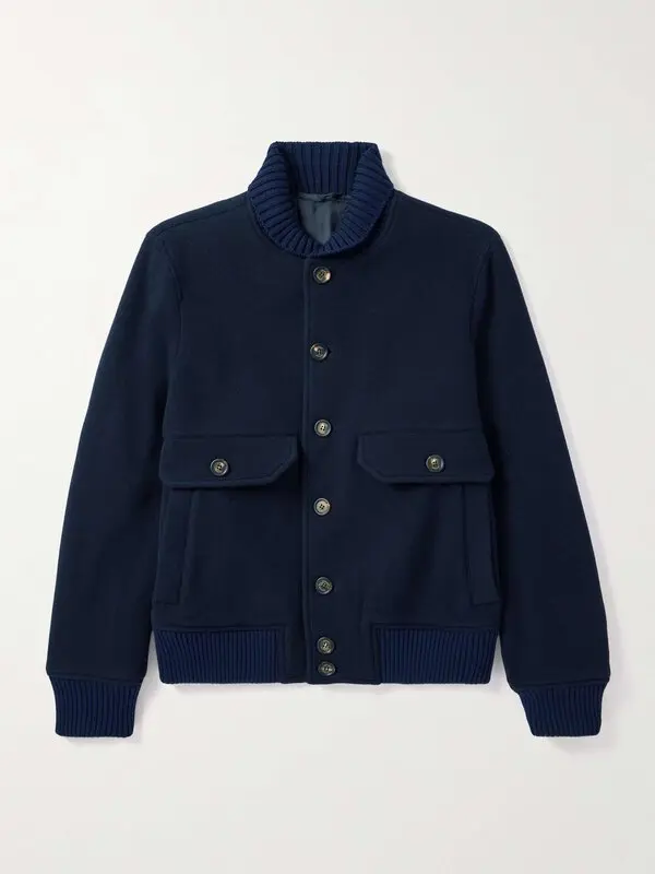 Eleventy Slim-fit Wool-blend Bomber Jacket - Navy