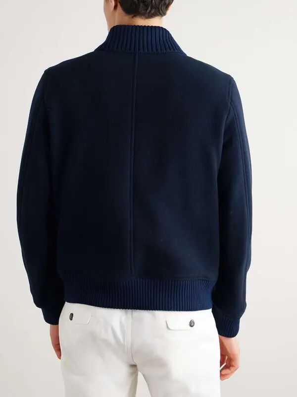 Eleventy Slim-fit Wool-blend Bomber Jacket - Navy